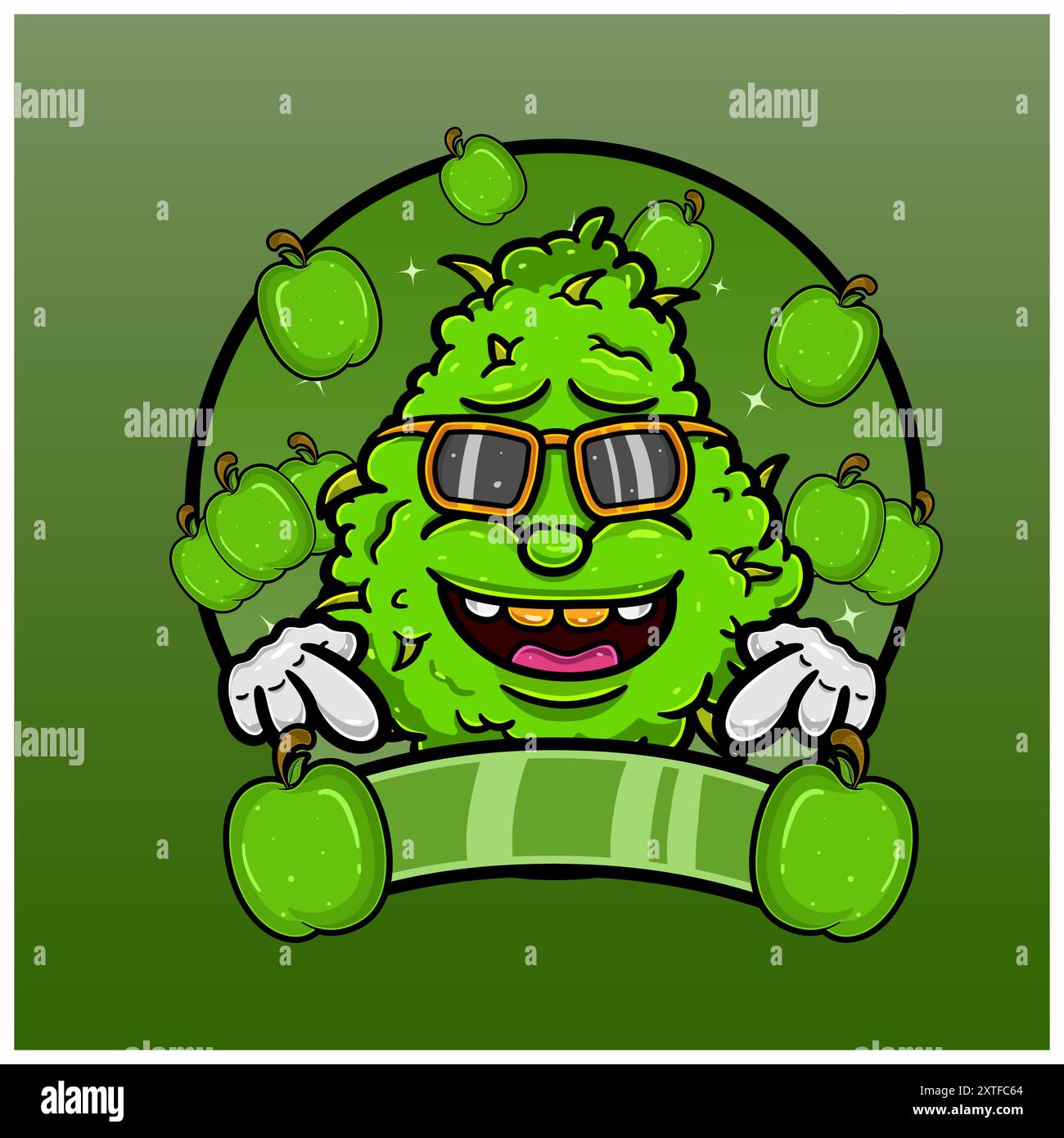 Weed Bud Cartoon With Green Apple Flavor. Weed Design For Logo, Label ...