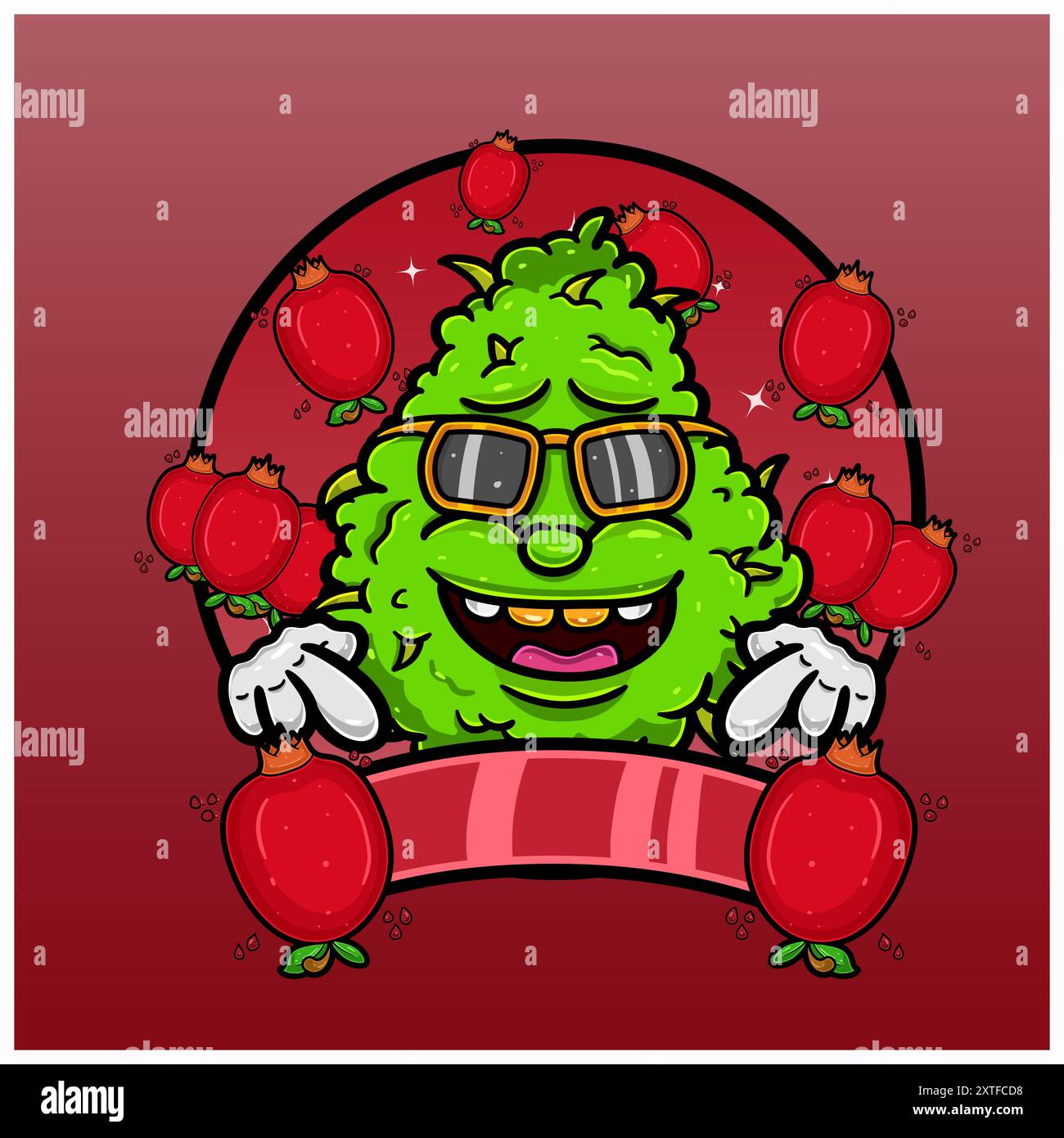 Weed Bud Cartoon With Pomegranate Flavor. Weed Design For Logo, Label ...