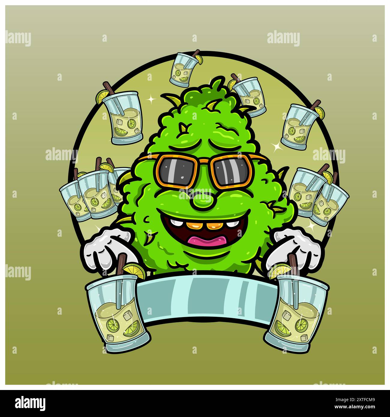 Weed Bud Cartoon With Mojito Flavor. Weed Design For Logo, Label and ...