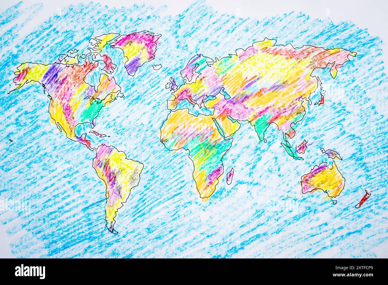 Color drawing world map with colored pencils for children and kids ...