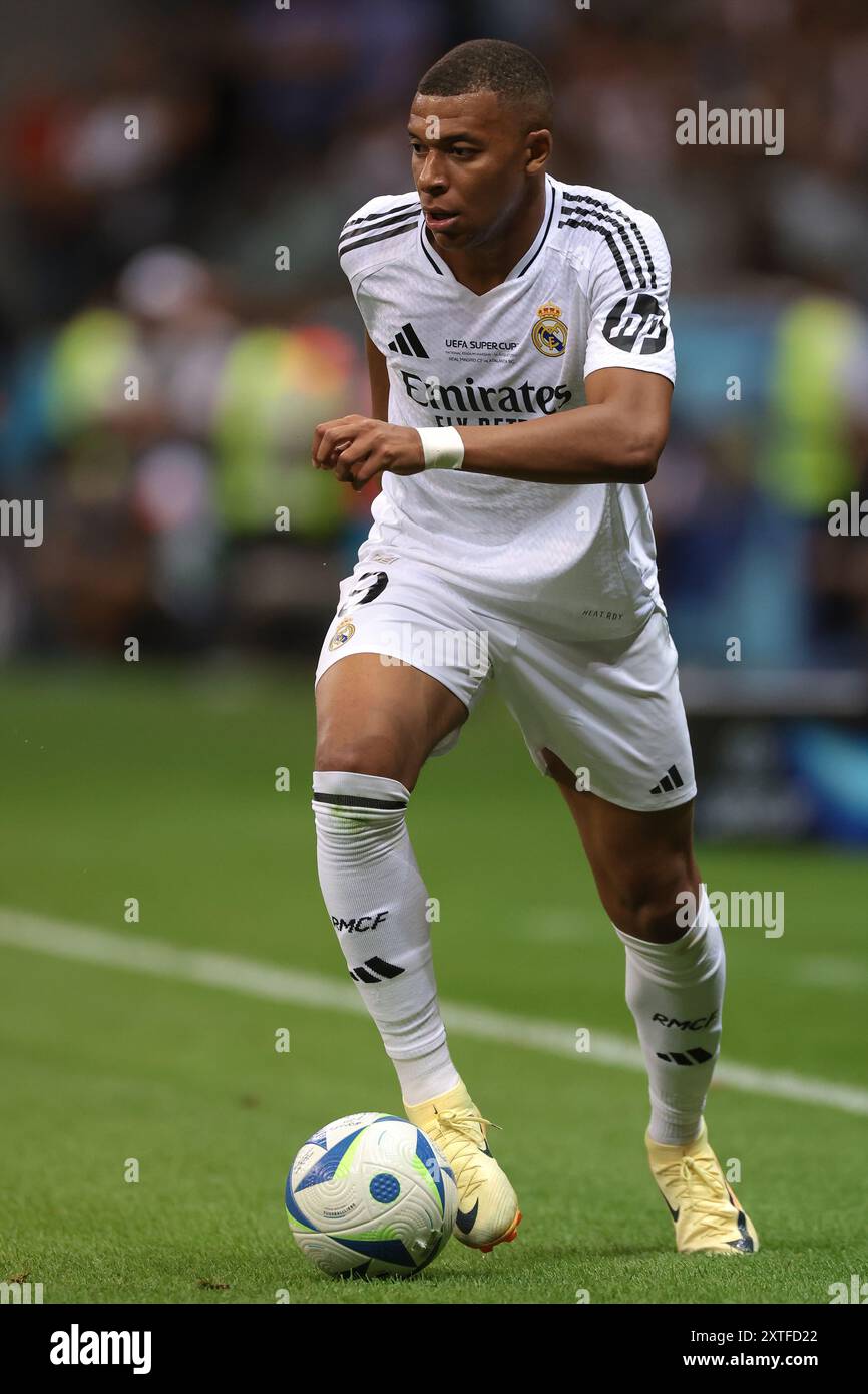 Warsaw, Poland, 14th August 2024. Kylian Mbappe of Real Madrid during ...