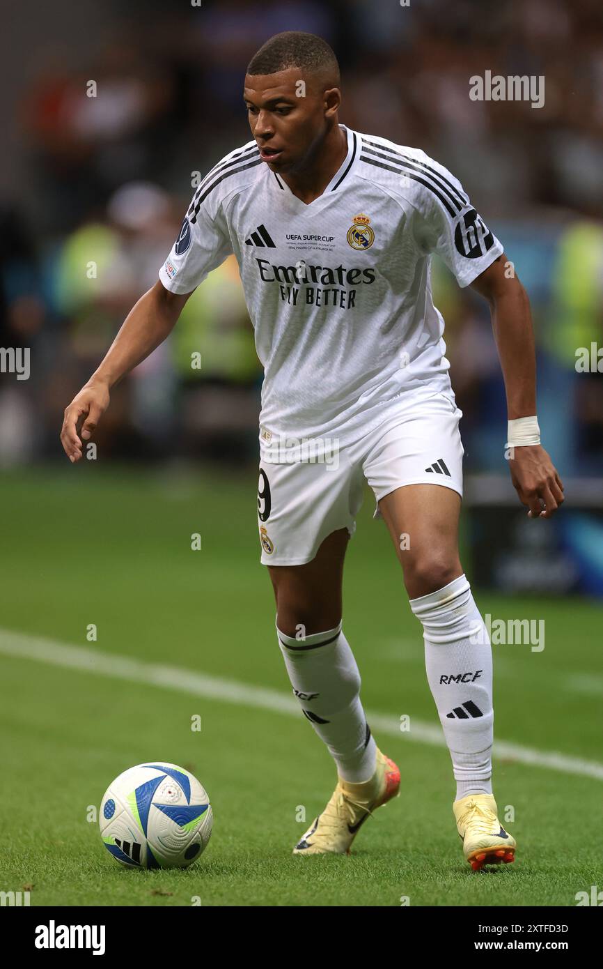 Warsaw, Poland, 14th August 2024. Kylian Mbappe of Real Madrid during ...
