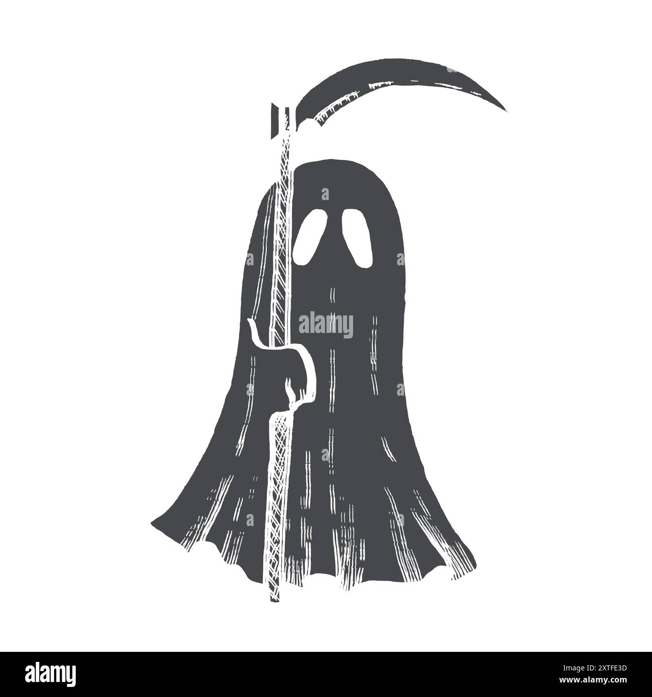 Vector halloween ghost grim Reaper. Hand painted linear phantom ...