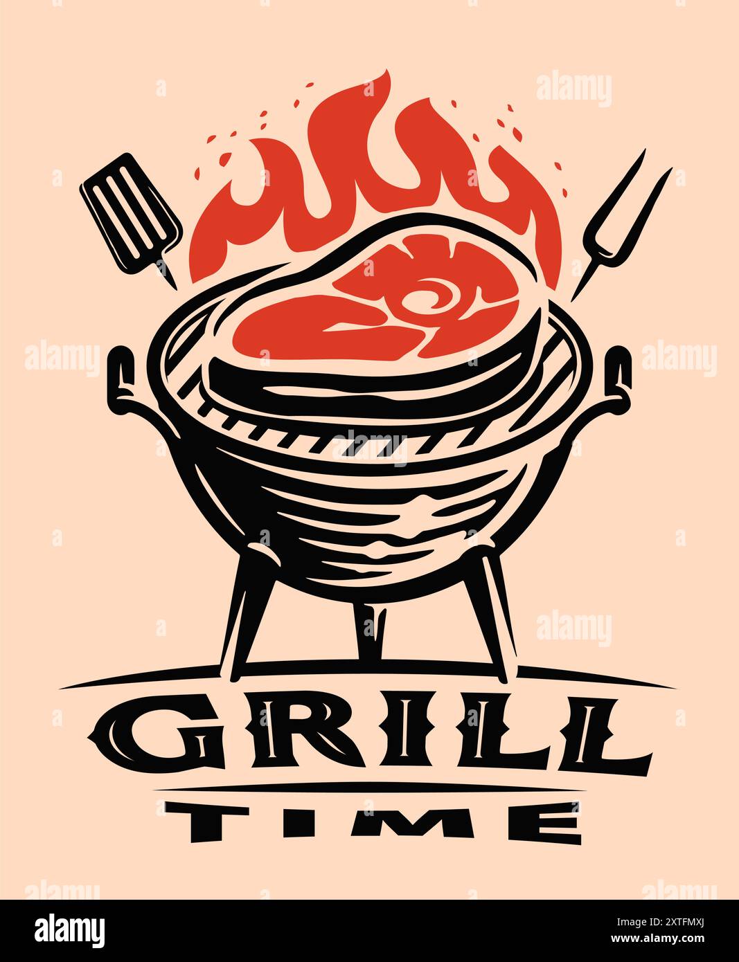 Barbecue poster banner. BBQ grill time. Emblem for restaurant menu ...
