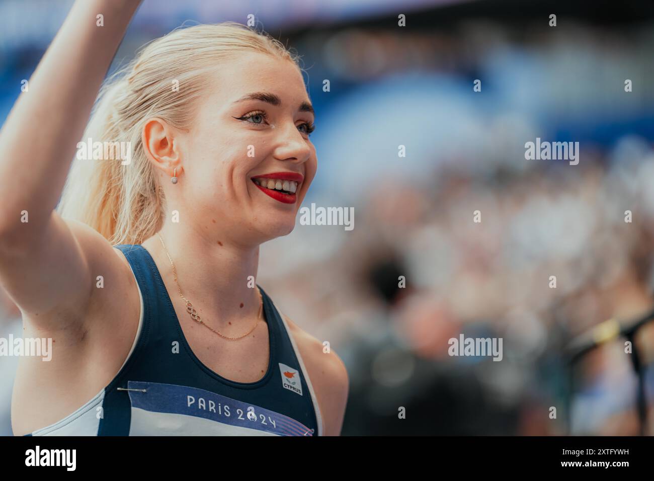 Elena Kulichenko participating in the high jump at the Paris 2024 ...