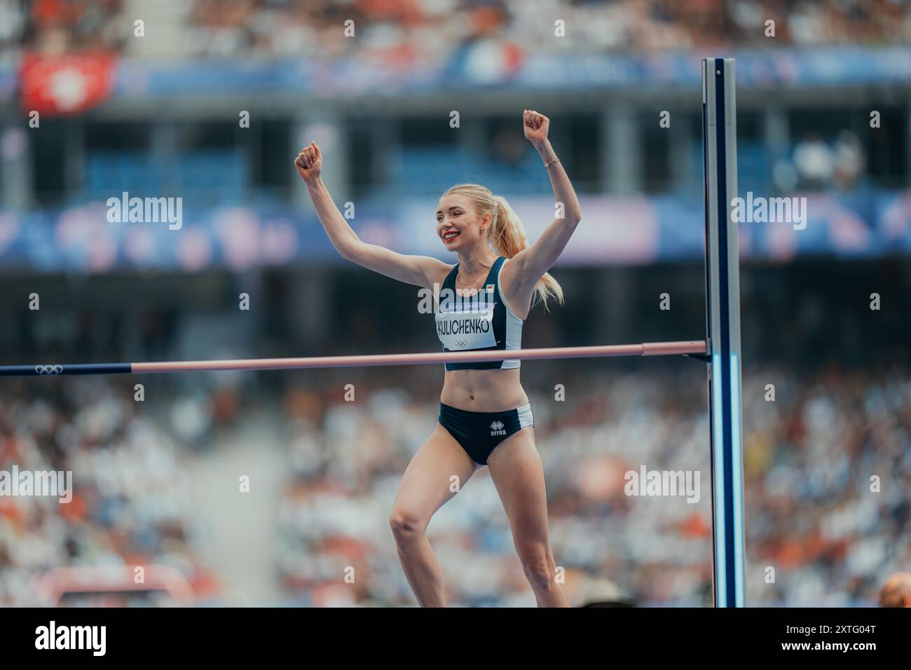 Elena Kulichenko participating in the high jump at the Paris 2024 ...