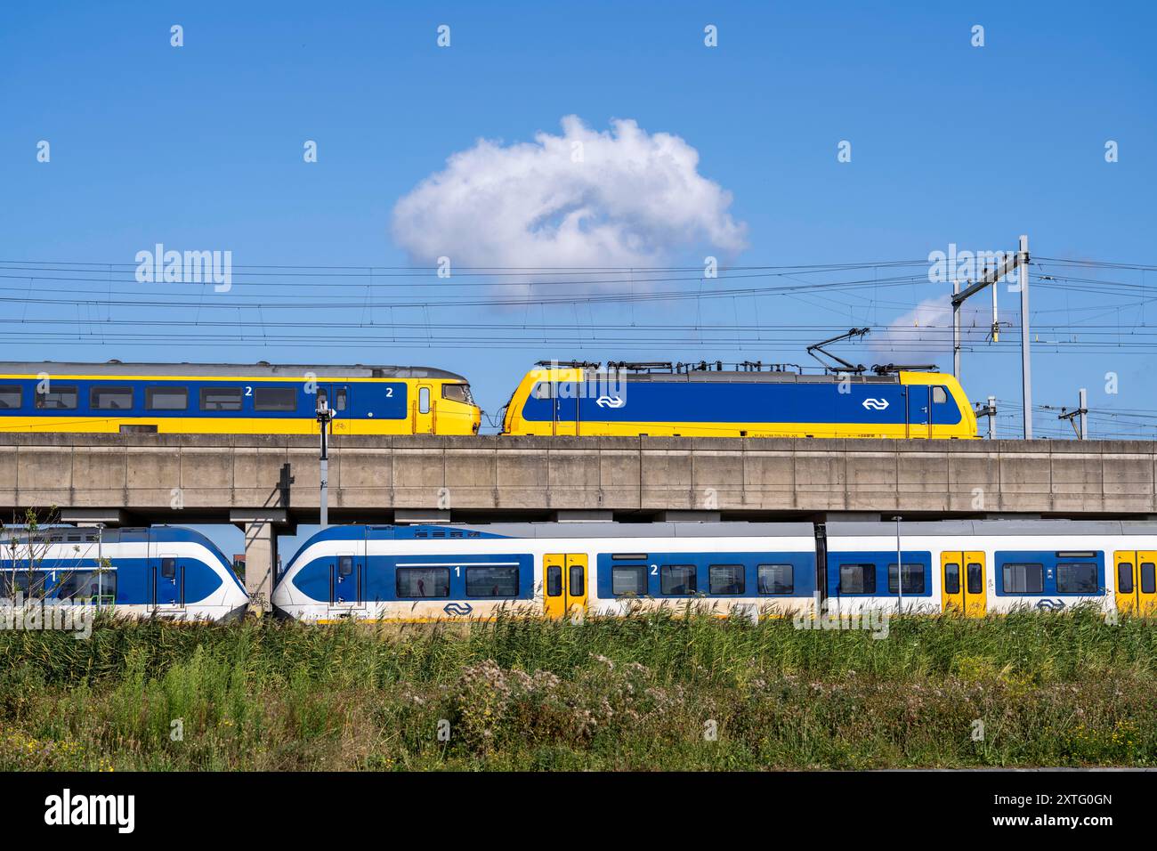 Trains of the Dutch Railways, NS, Nederlandse Spoorwegen N.V., on a ...