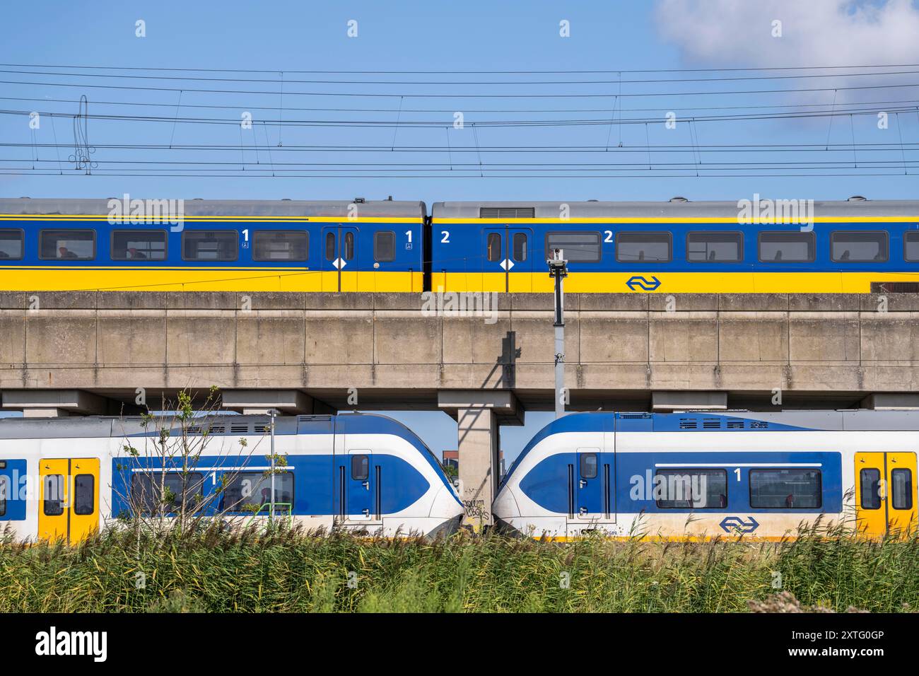 Trains of the Dutch Railways, NS, Nederlandse Spoorwegen N.V., on a ...