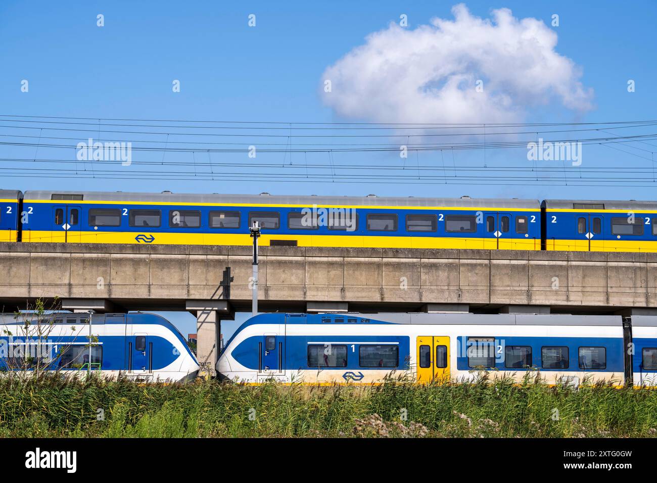 Trains of the Dutch Railways, NS, Nederlandse Spoorwegen N.V., on a ...