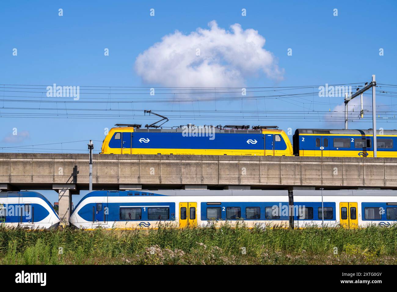 Trains of the Dutch Railways, NS, Nederlandse Spoorwegen N.V., on a ...
