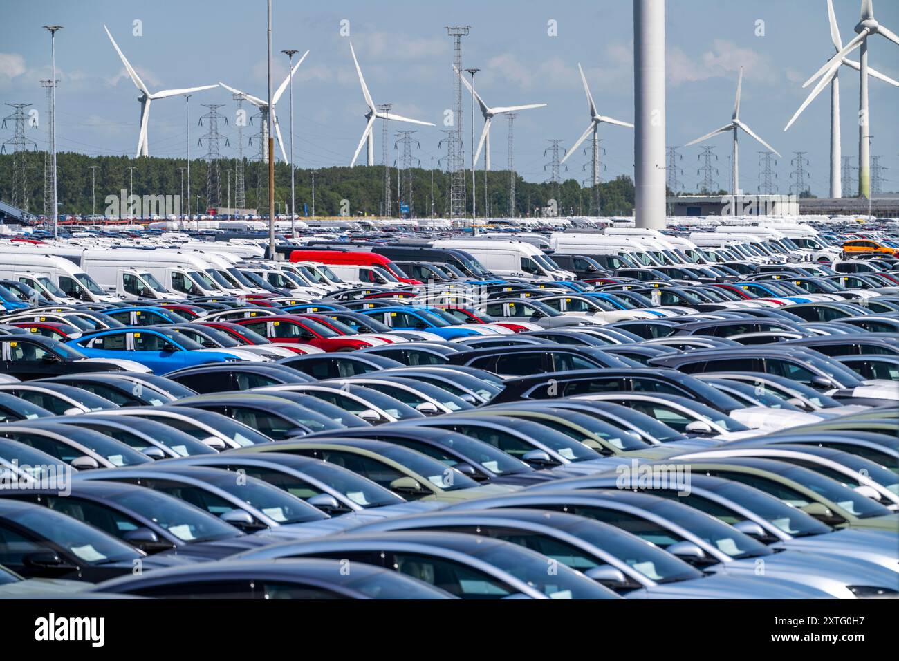 Storage area for new cars in the port of Vlissingen-Oost, vehicles are ...