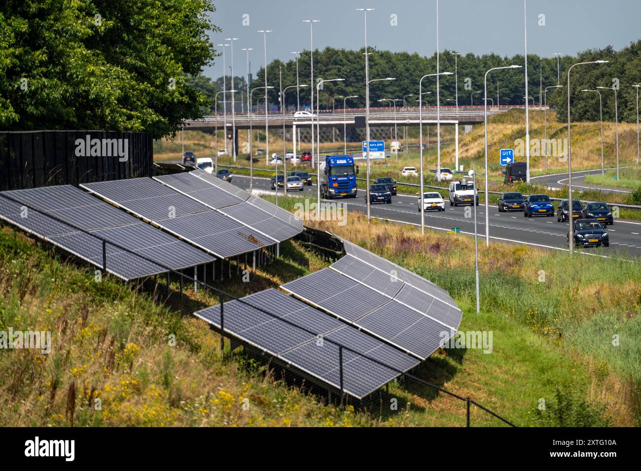 A58 highway, photovoltaic systems were installed on the slopes to the ...