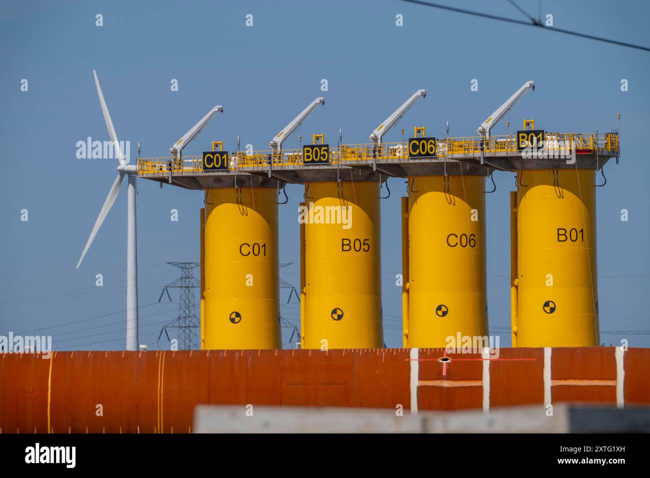 Transhipment point for offshore wind turbines, which are transported ...