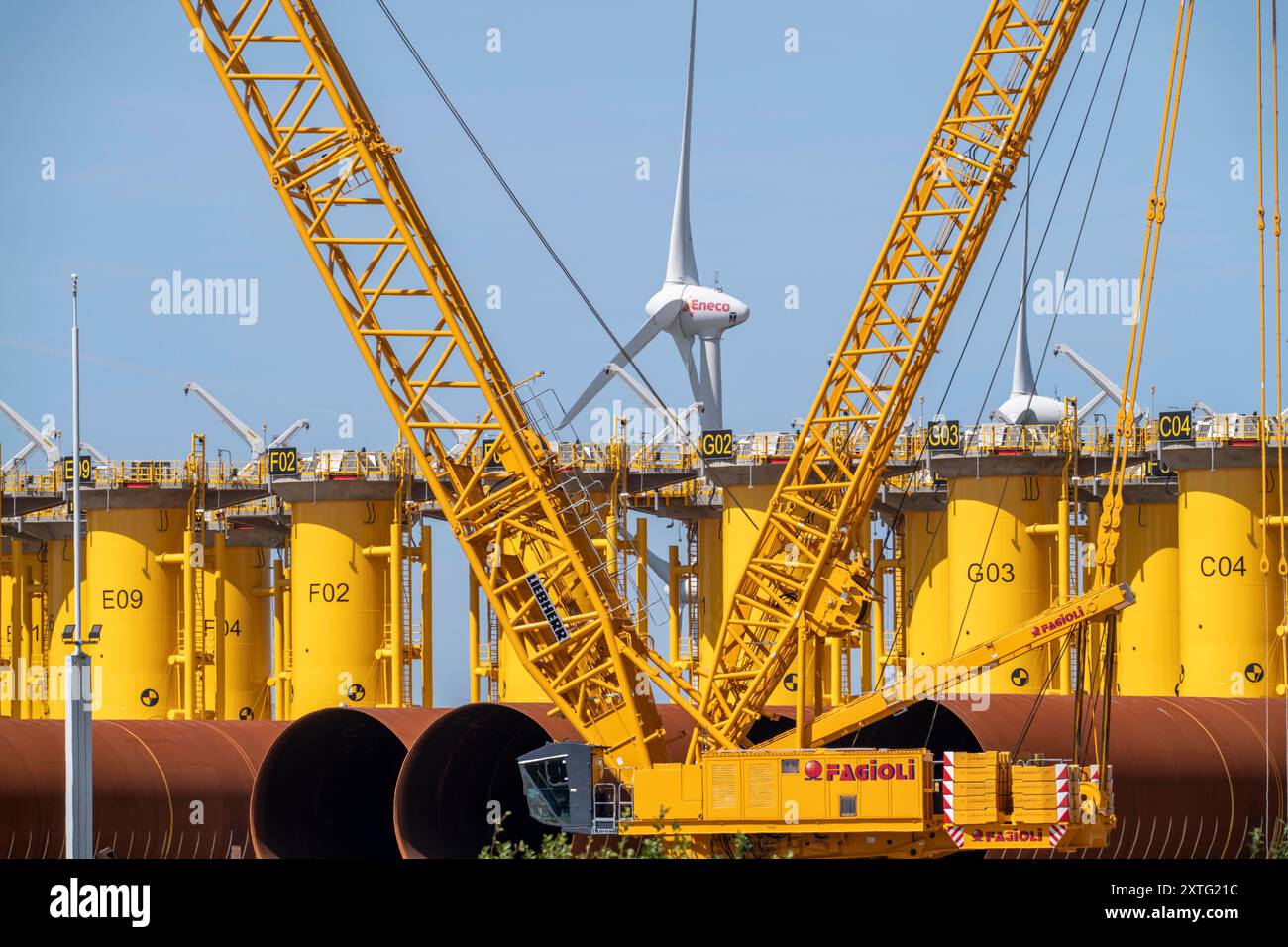 Transhipment point for offshore wind turbines, which are transported ...