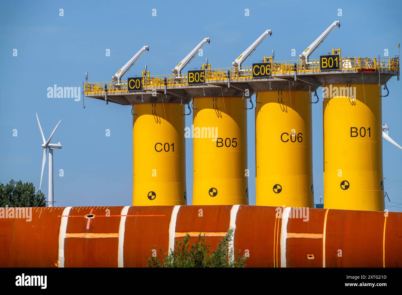 Transhipment point for offshore wind turbines, which are transported ...