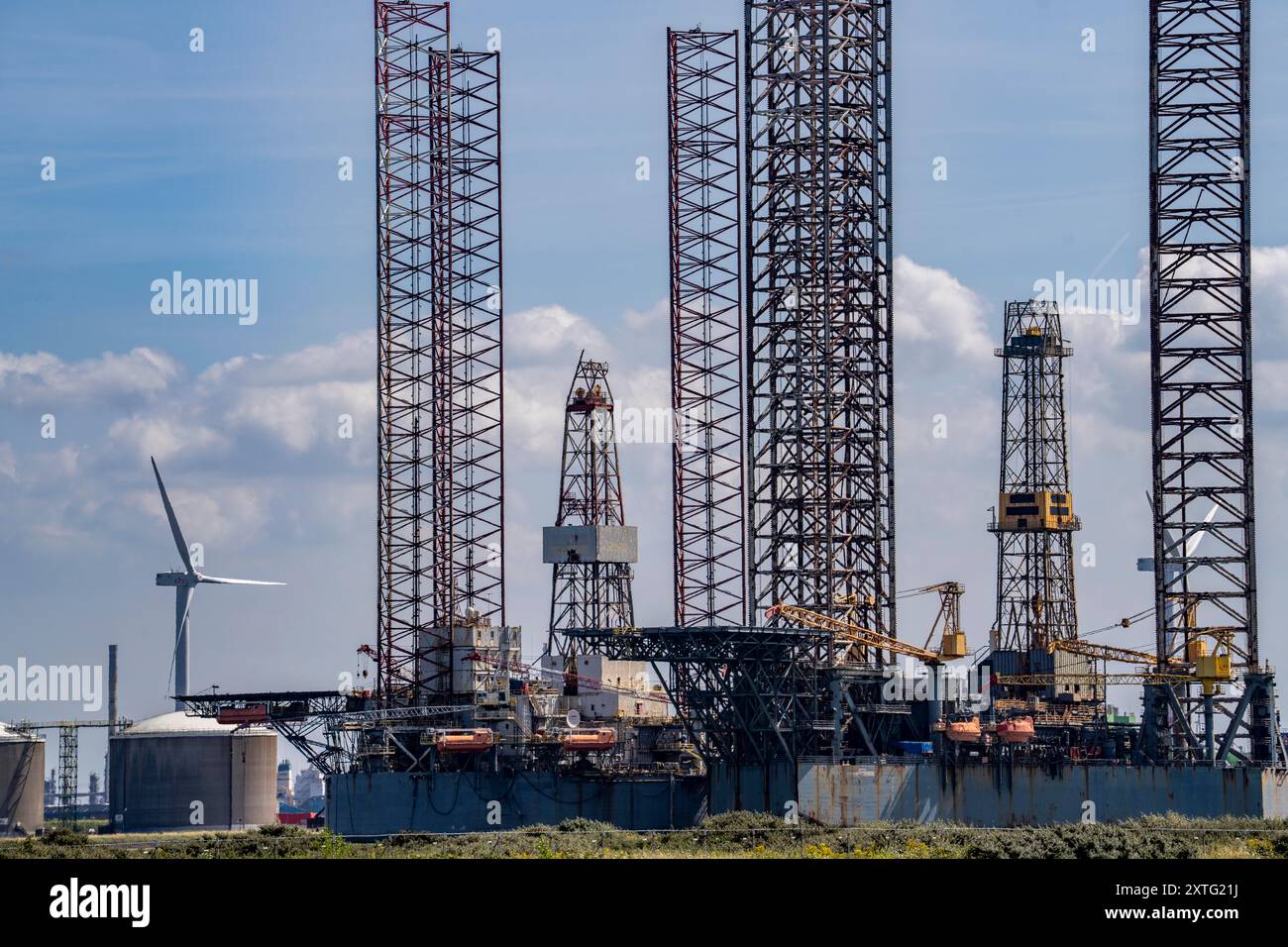 Oil and gas production platforms, drilling rigs being repaired, converted, modernized in the ...
