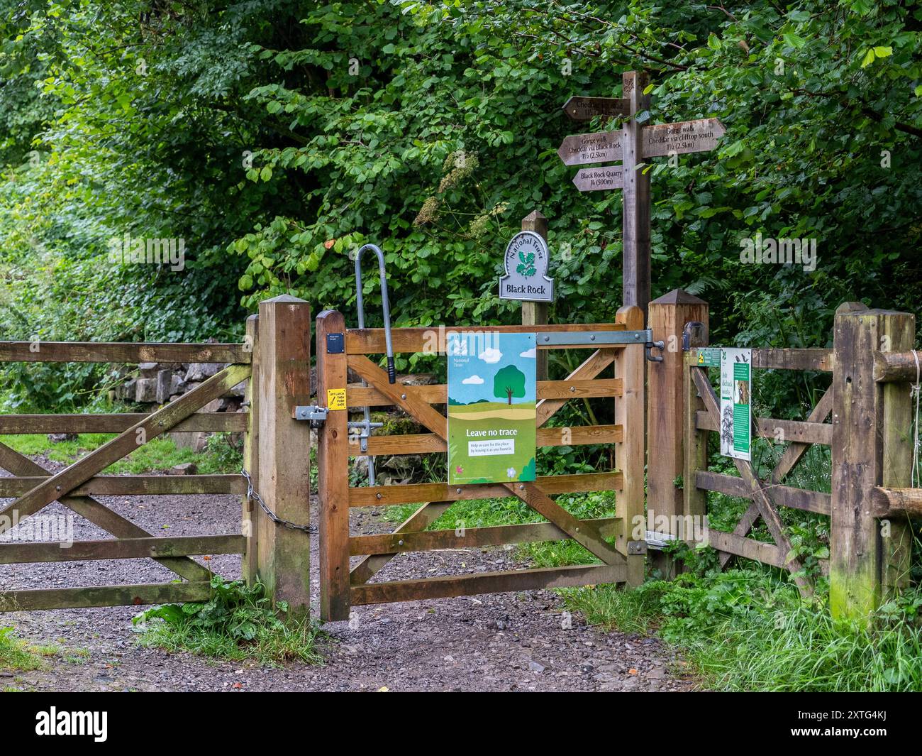 July 2024 - Gates ans signs at the entrance to Black rock, Cheddar ...
