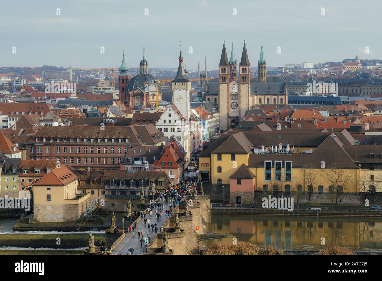 An aerial view of Wurzburg, Germany with historic buildings and ...
