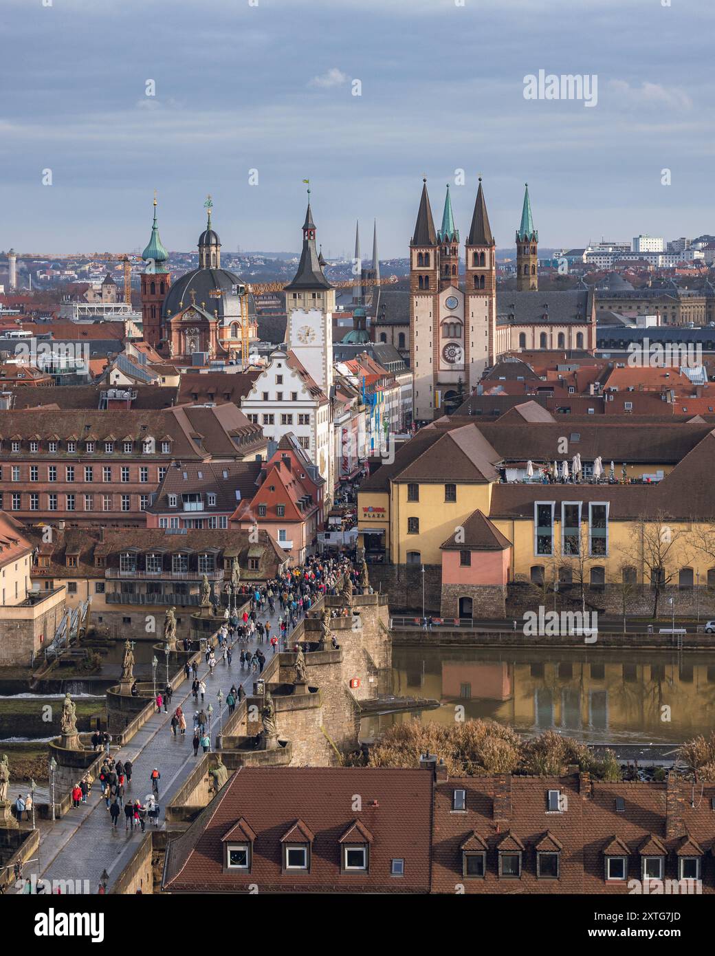 An aerial view of Wurzburg, Germany with historic buildings and ...