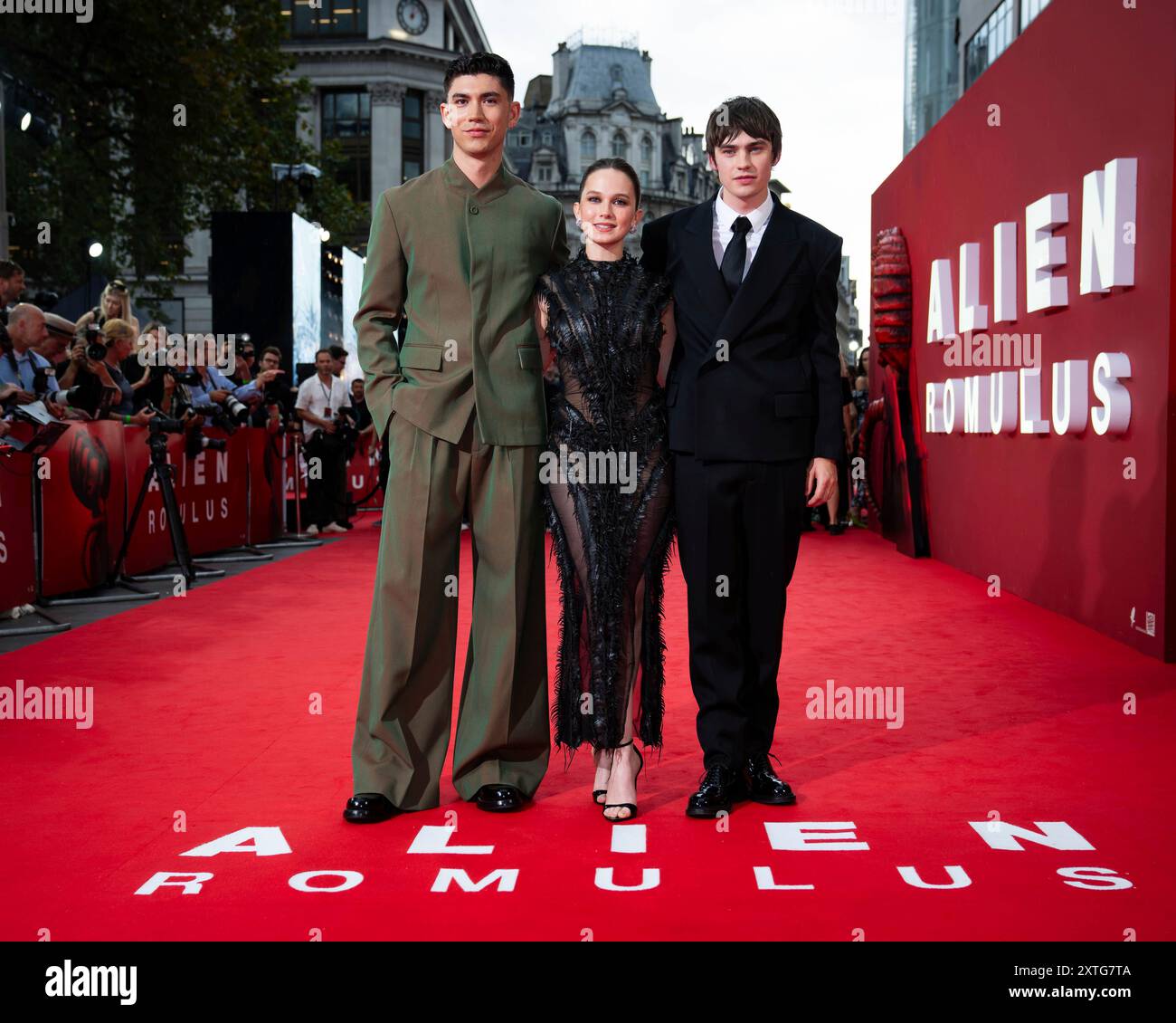 Archie Renaux, from left, Cailee Spaeny, and Spike Fearn pose for ...