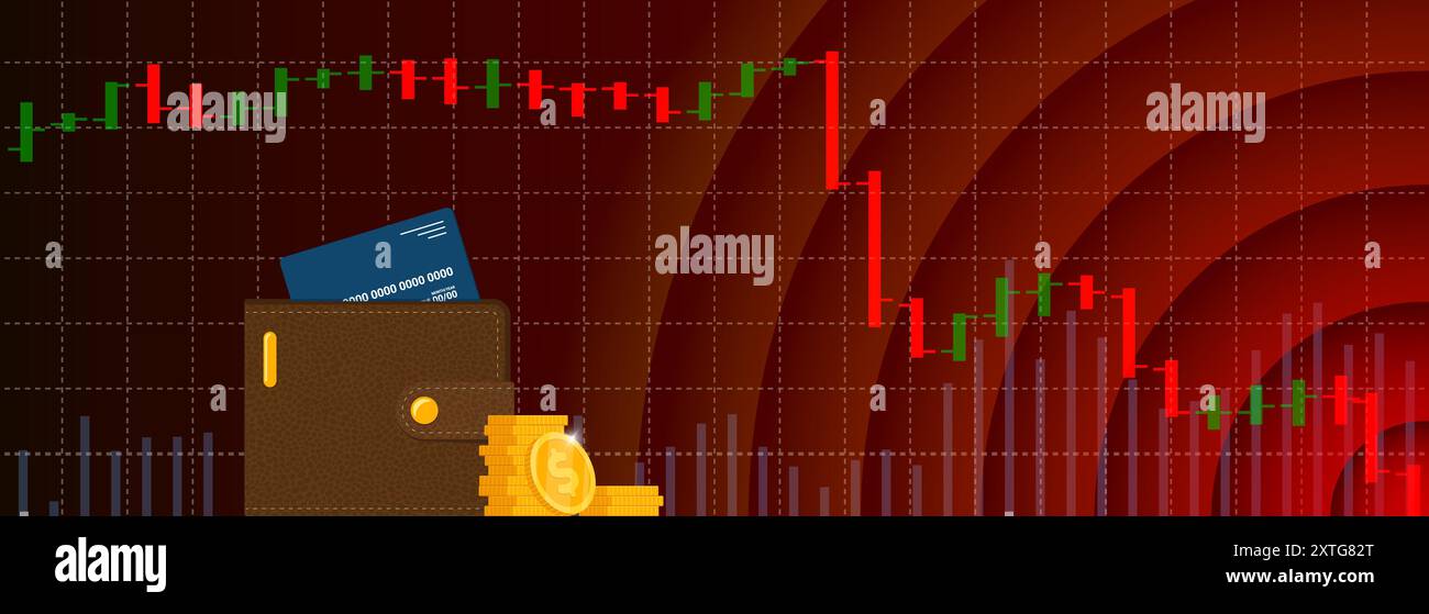 Stock market trading technical analysis bar chart fall banner. Business ...