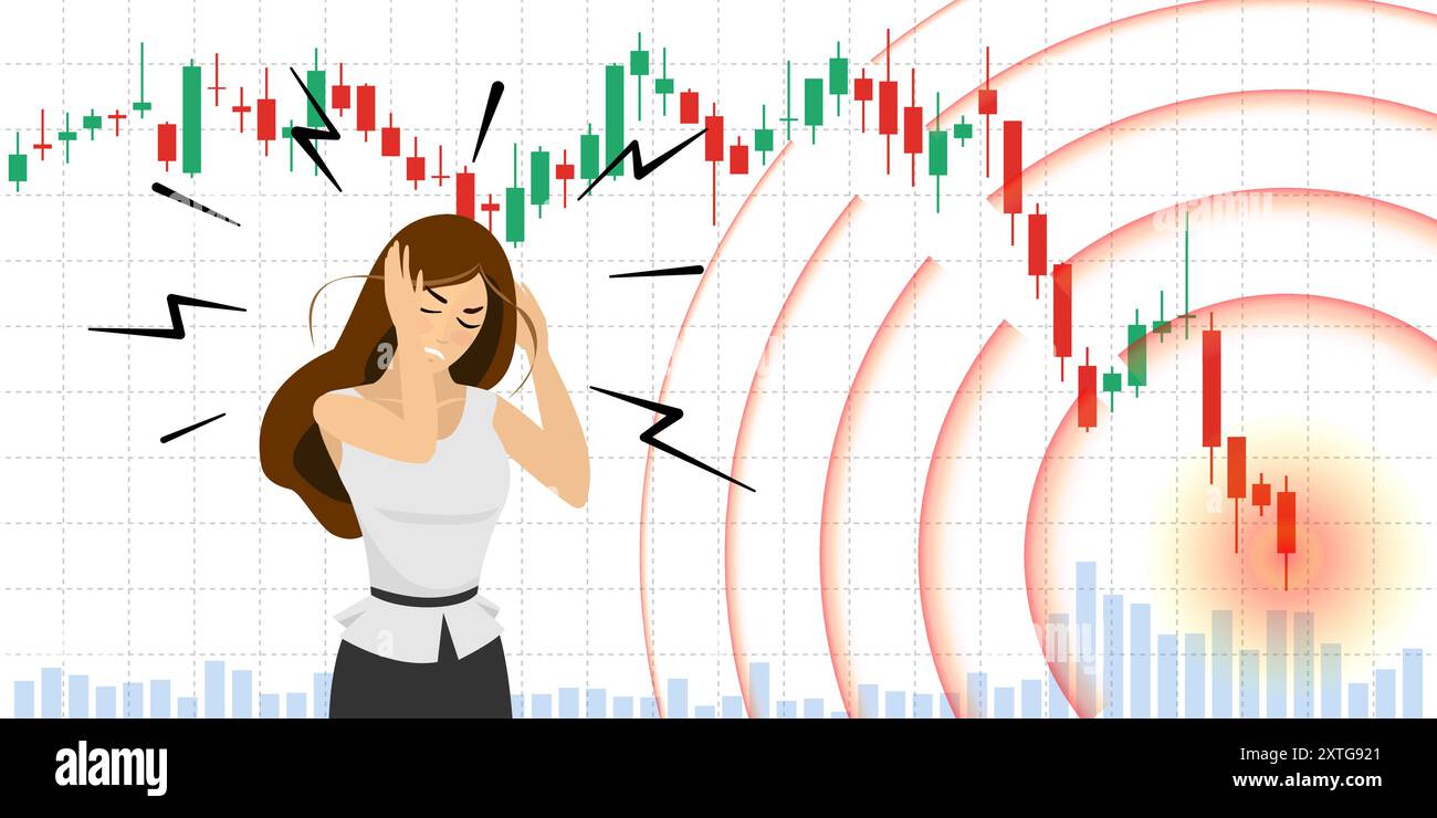 Panic businesswoman on stock index chart falling and investor financial ...