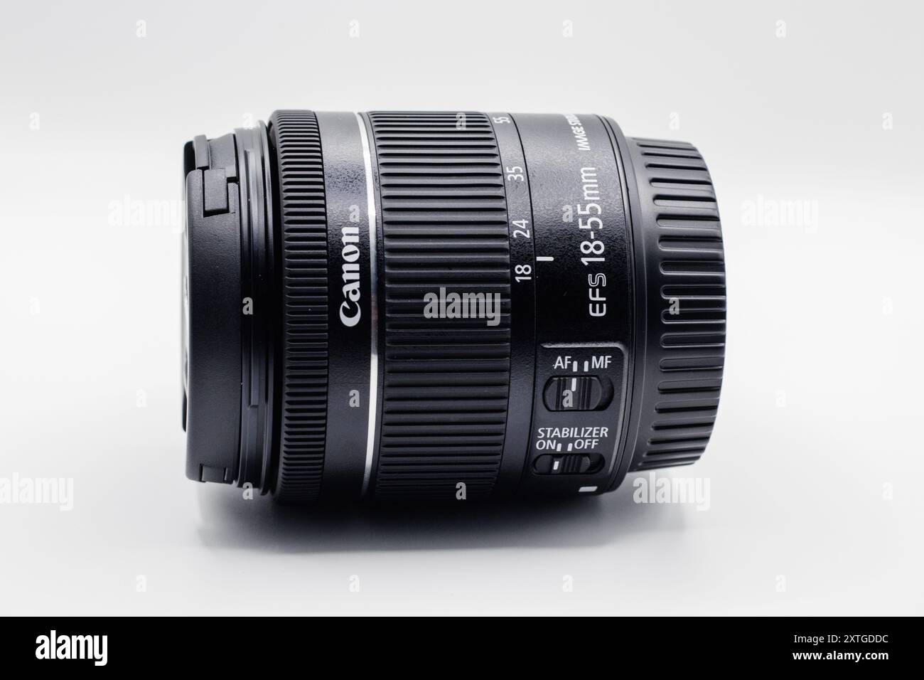 Canon camera lens horizontal on white background Stock Photo - Alamy