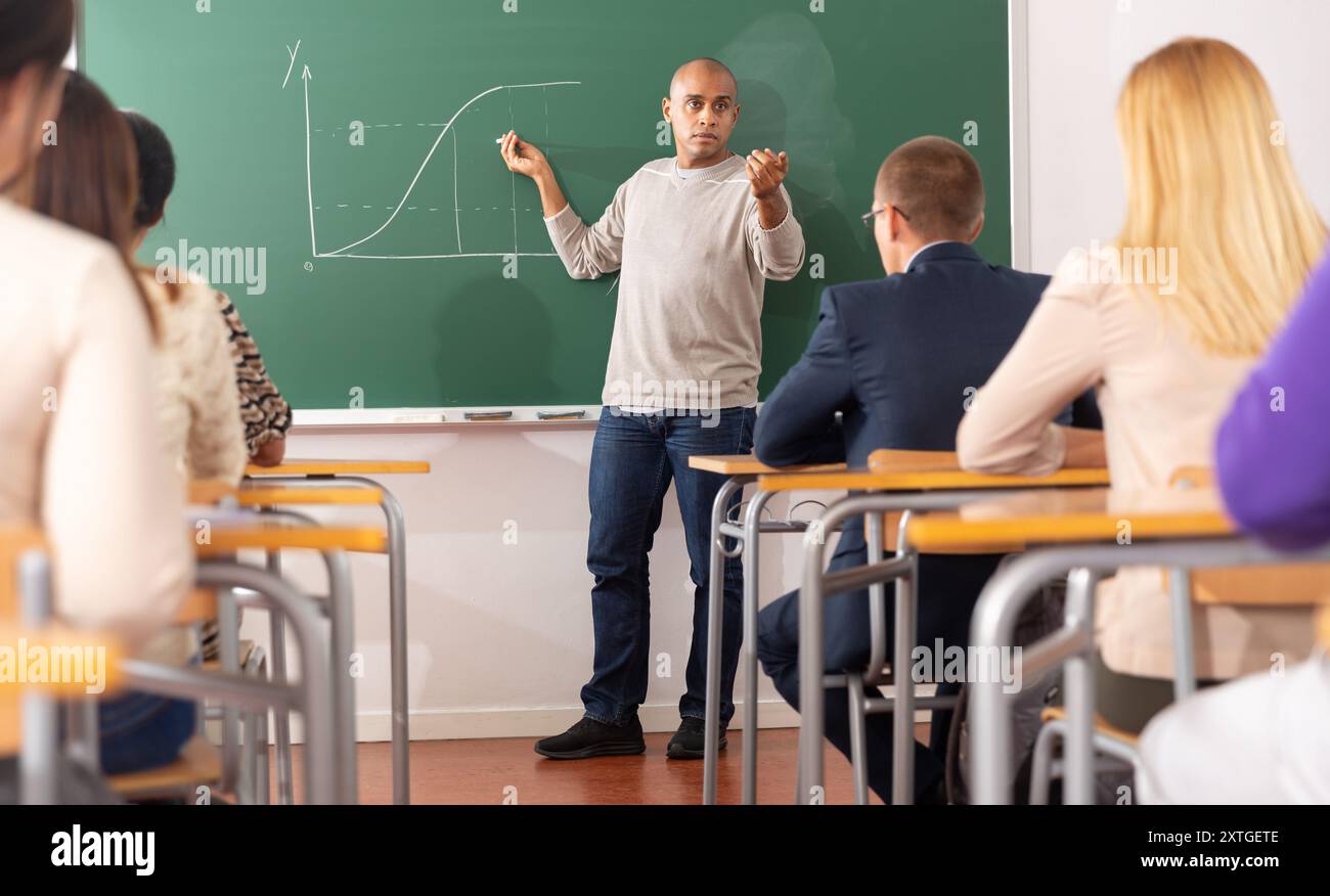 Hispanic teacher giving lesson to group of adult students Stock Photo ...
