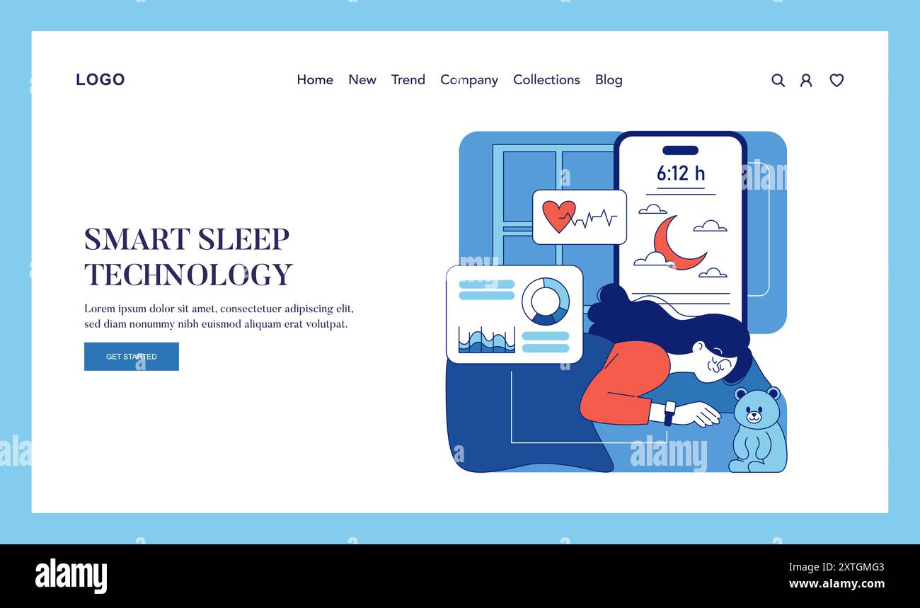 Smart Sleep Technology concept. An illustration of a person tracking ...
