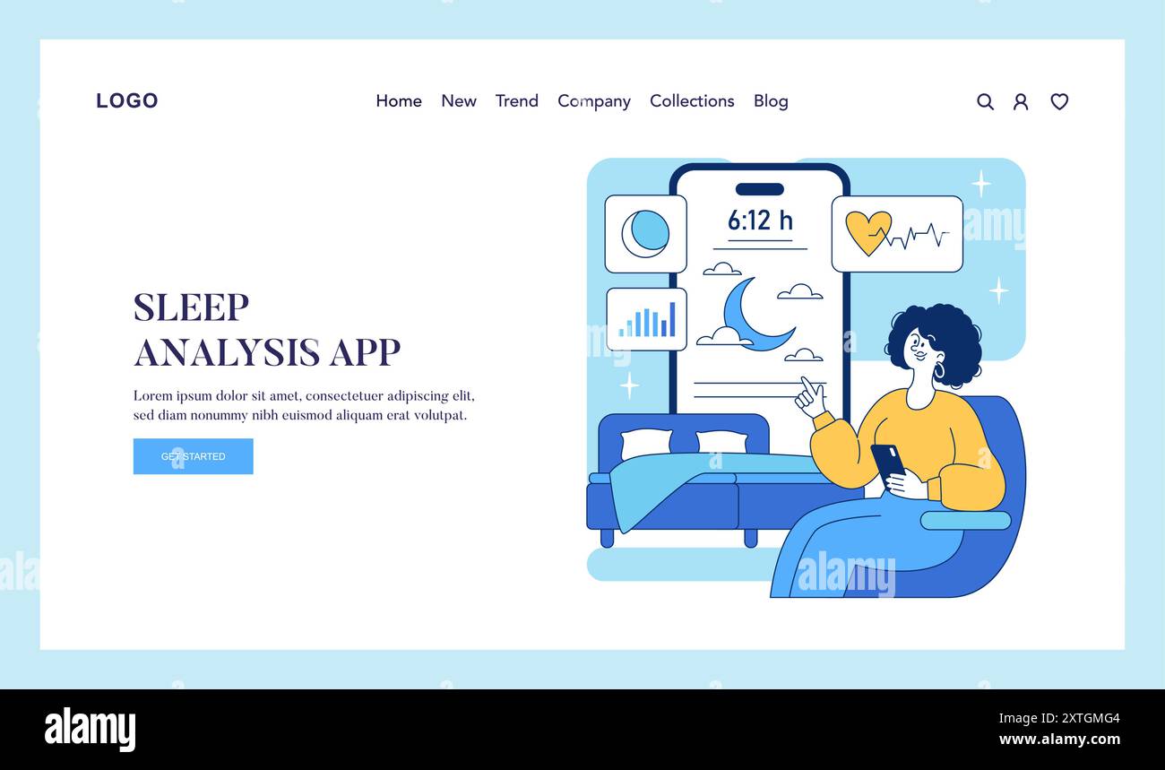 Sleep Analysis App concept. A woman monitors her sleep patterns using a ...