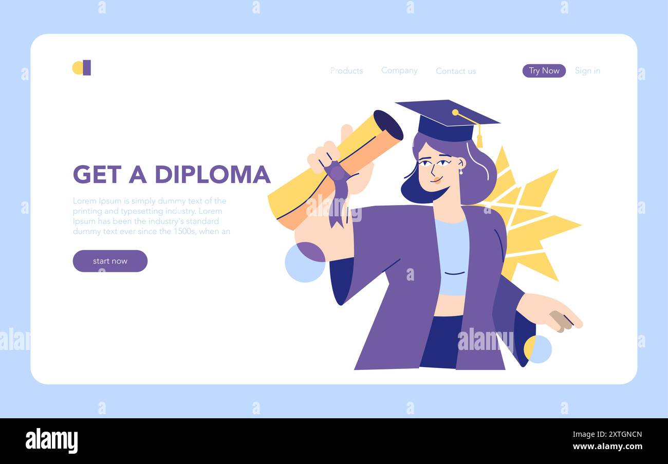 Online Education concept. A graduate with a diploma celebrates academic ...