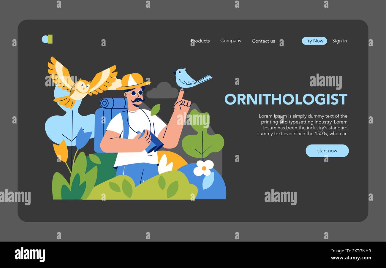 Birdwatching concept. An explorer observing birds in their natural ...