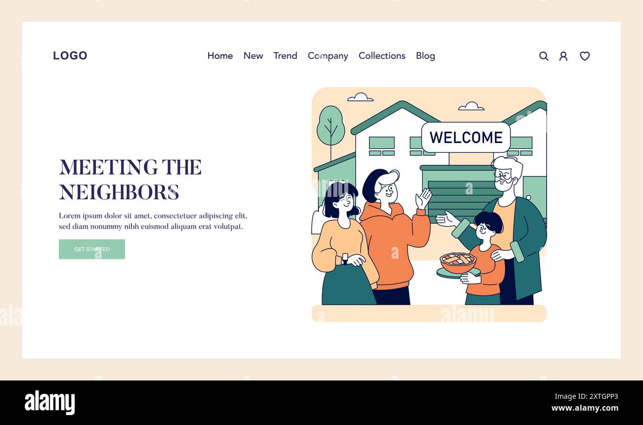 New neighbors greeting concept. People warmly welcoming newcomers with food, embodying community ...