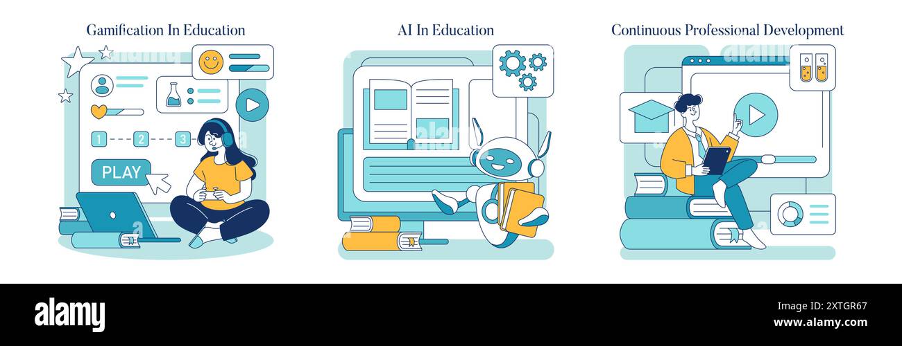 Education Trends set. Engaging gaming elements in learning, AI's role ...