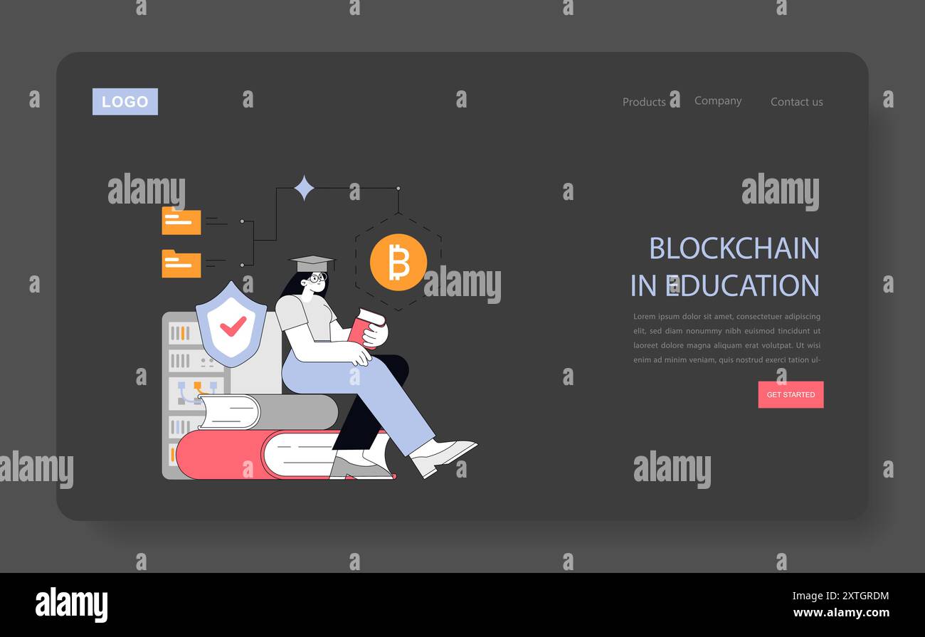 Blockchain technology concept in education featuring a graduate ...