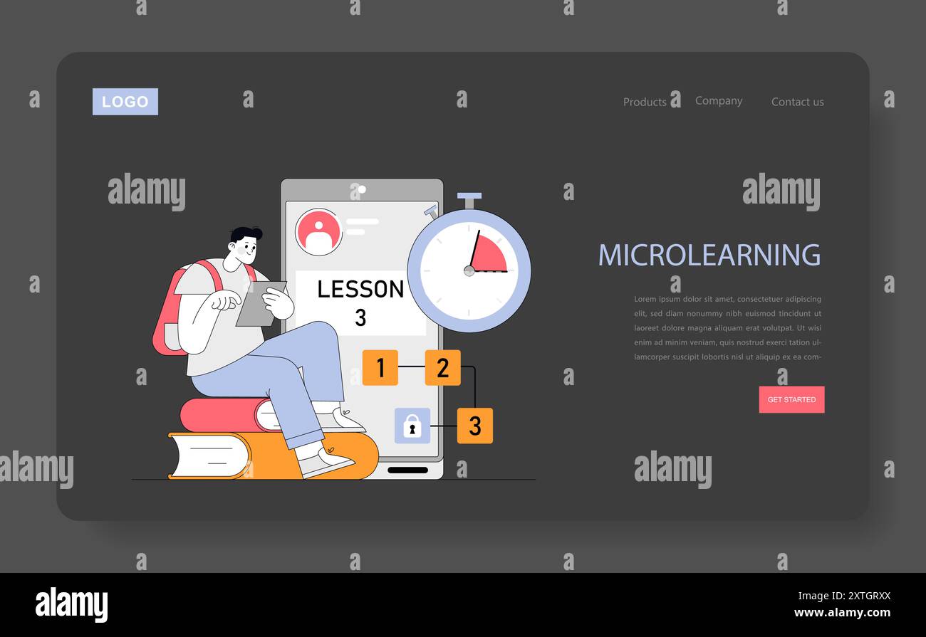 Microlearning concept. Digital education platform with student using tablet for bite-sized ...