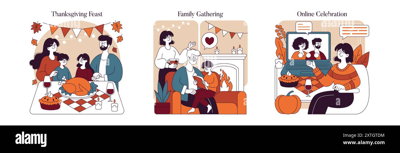 Thanksgiving celebration set. Festive family dinner, cozy gathering ...
