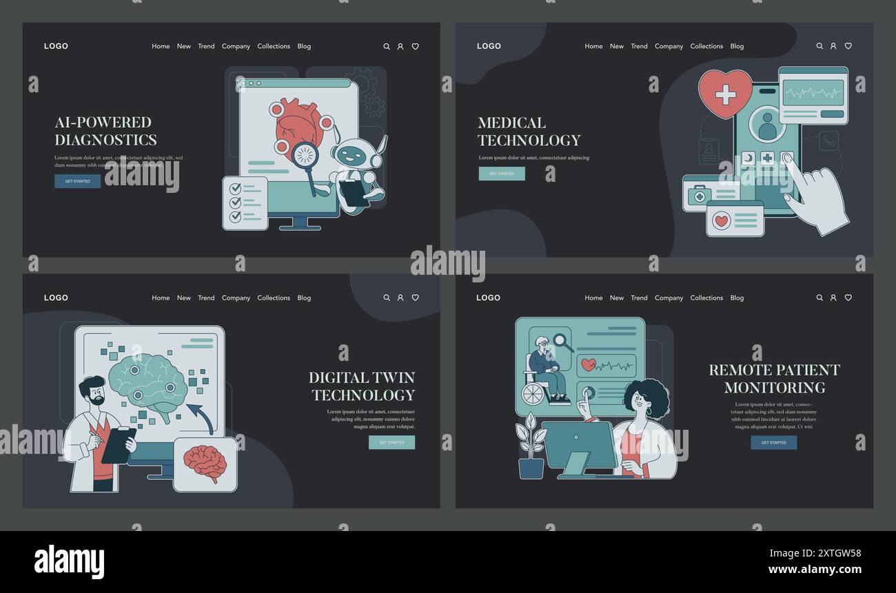 Medical technology set. Innovations in healthcare with AI diagnostics ...