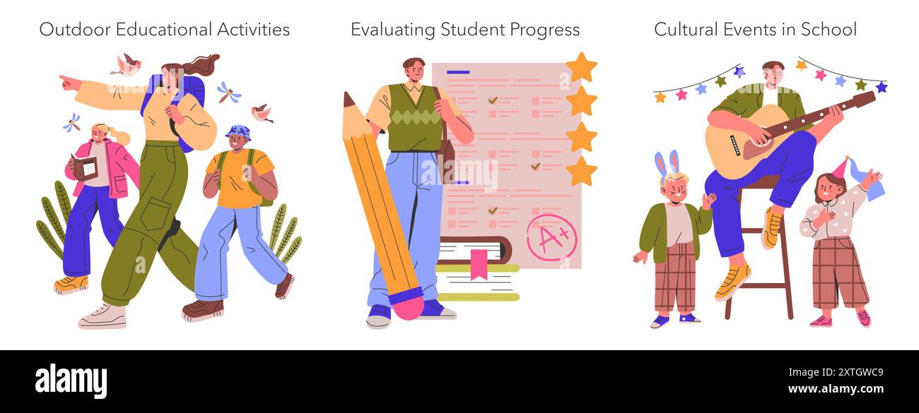 Teachers' Profession set. Showcasing outdoor learning, evaluation ...