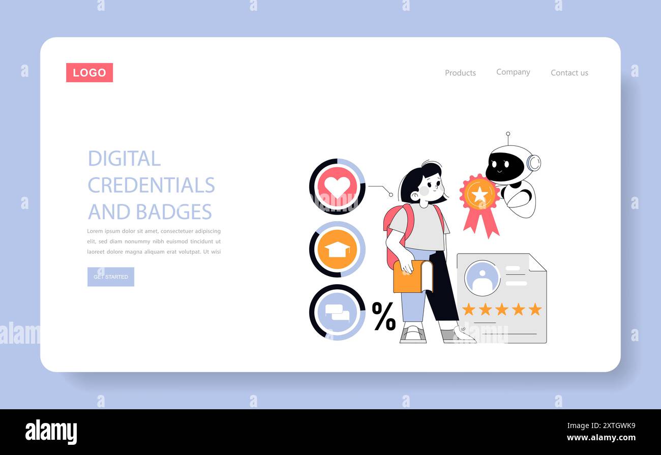 Digital credentials concept. Student receiving a badge from a robot ...