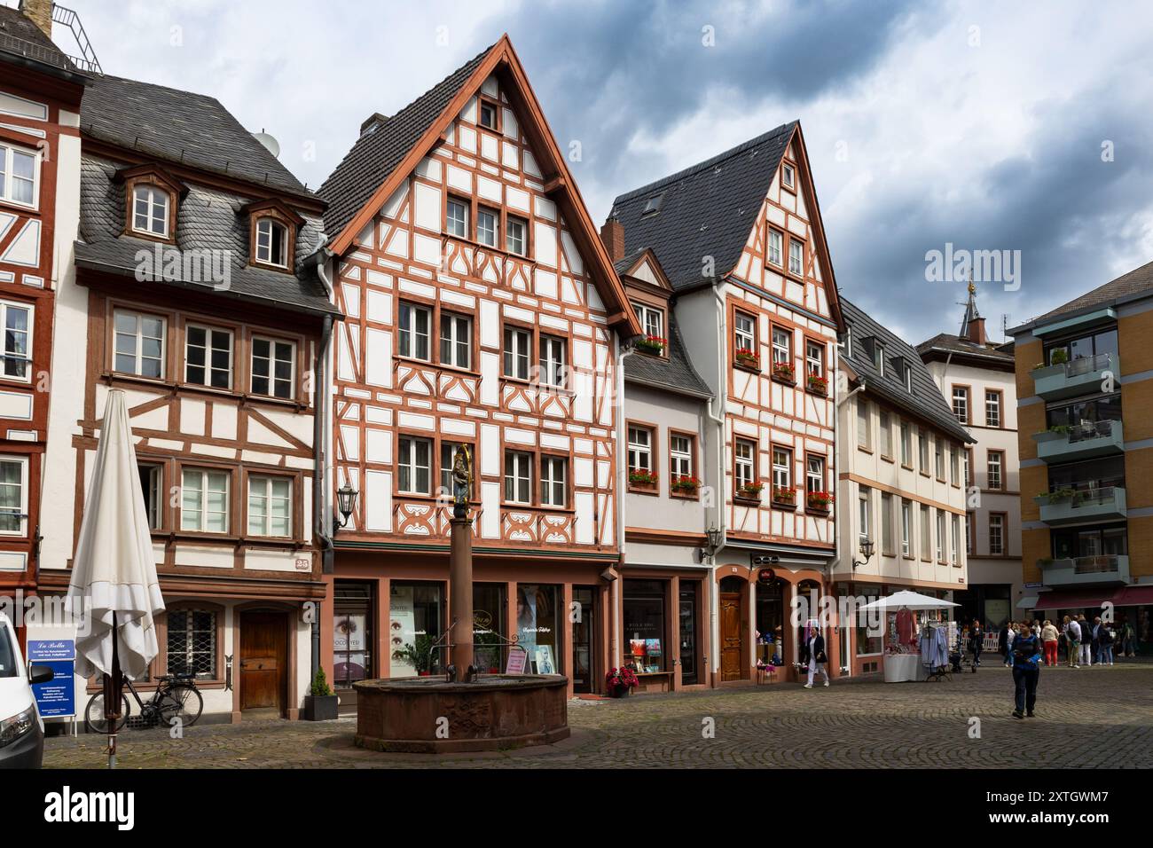 Mainz, Germany. July 2, 2024. Typical german timber framed house and a ...