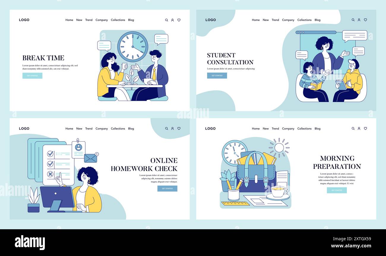 Teacher's daily routine set. Capturing moments from break time to ...