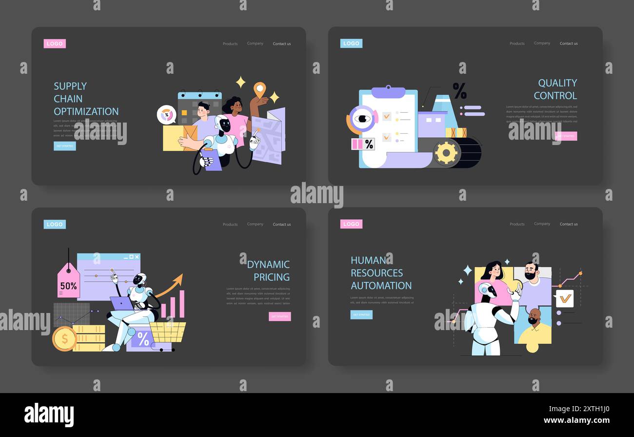 Artificial intelligence business set. Four web banners themed on AI ...