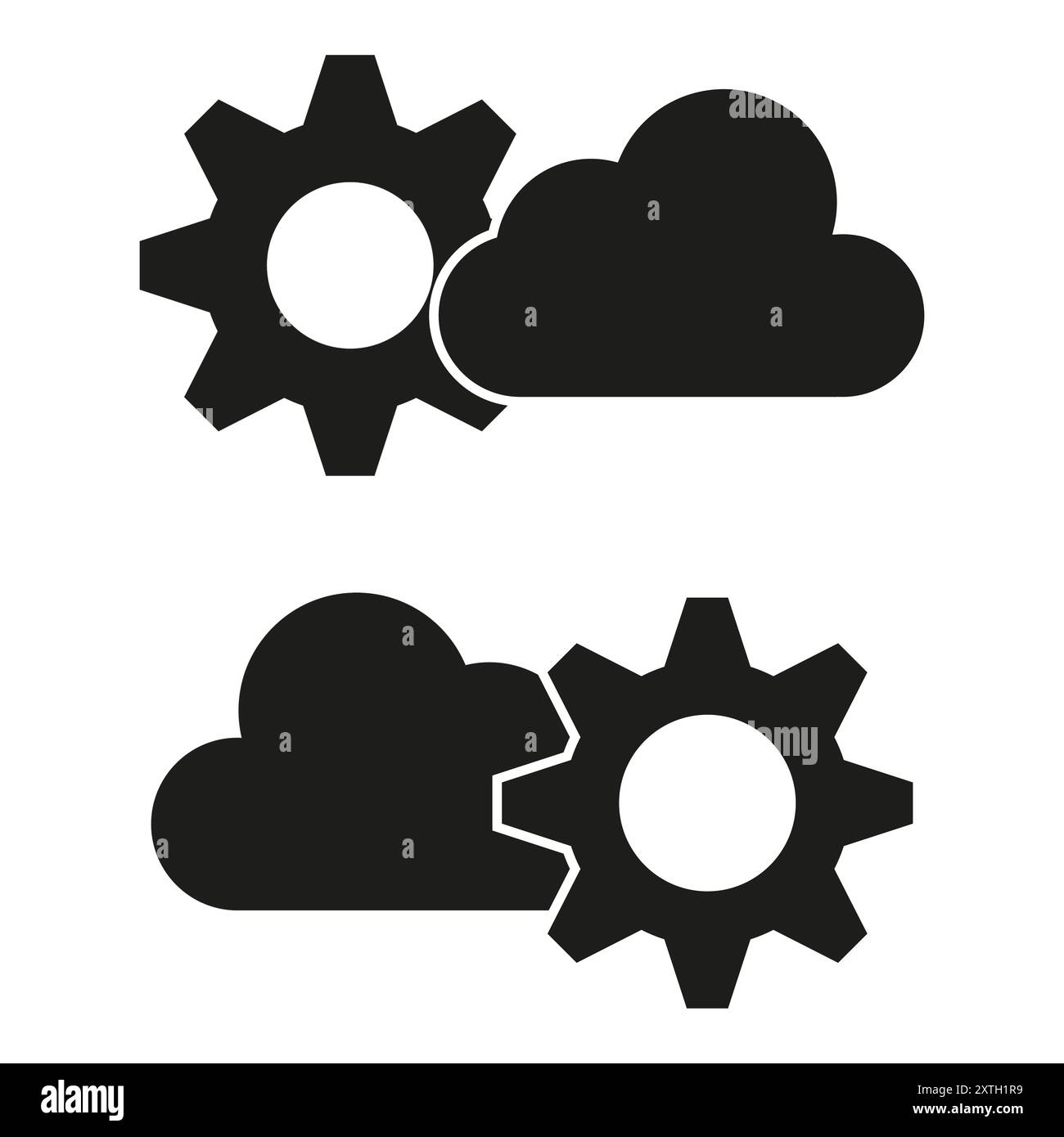 Cloud and gear icons. Black silhouettes of cloud with gear symbols ...