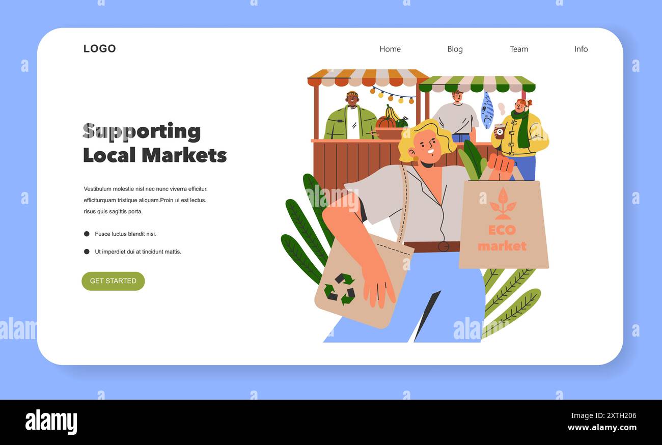 Eco-friendly shopping concept. Illustration of a customer supporting ...