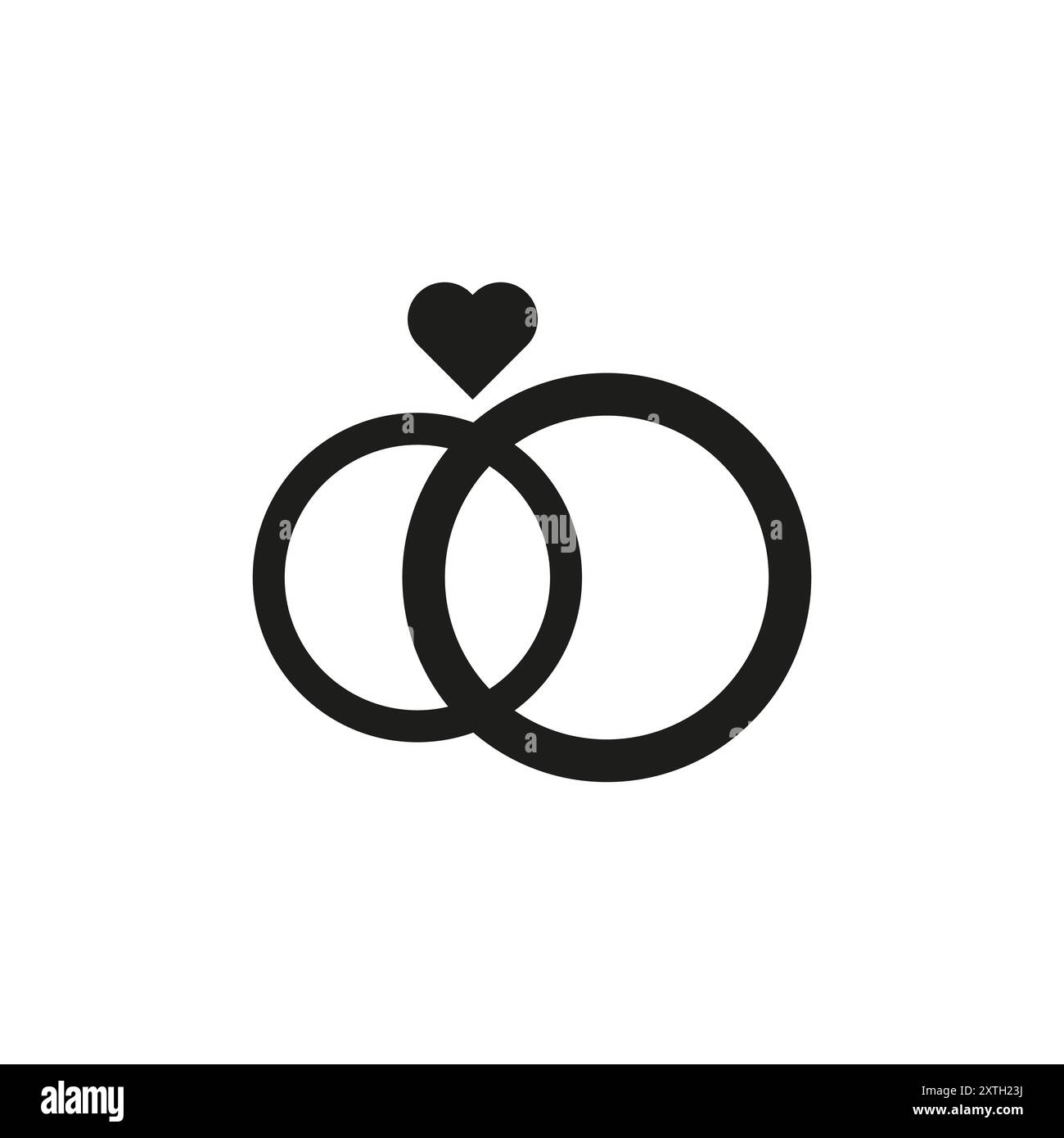 Wedding rings icon. Heart above rings. Black and white symbol. Simple ...