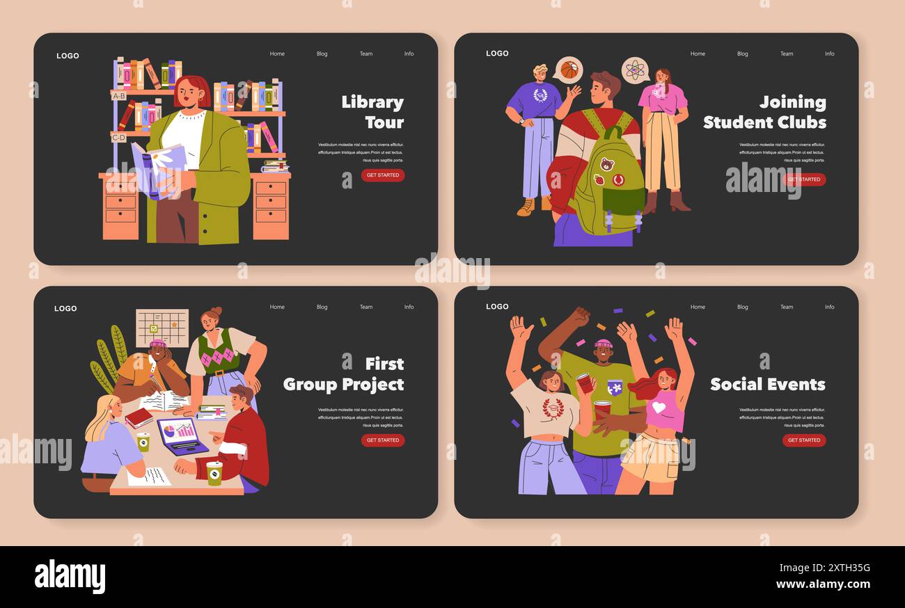 Freshman Year set. College life milestones from library tour to social ...