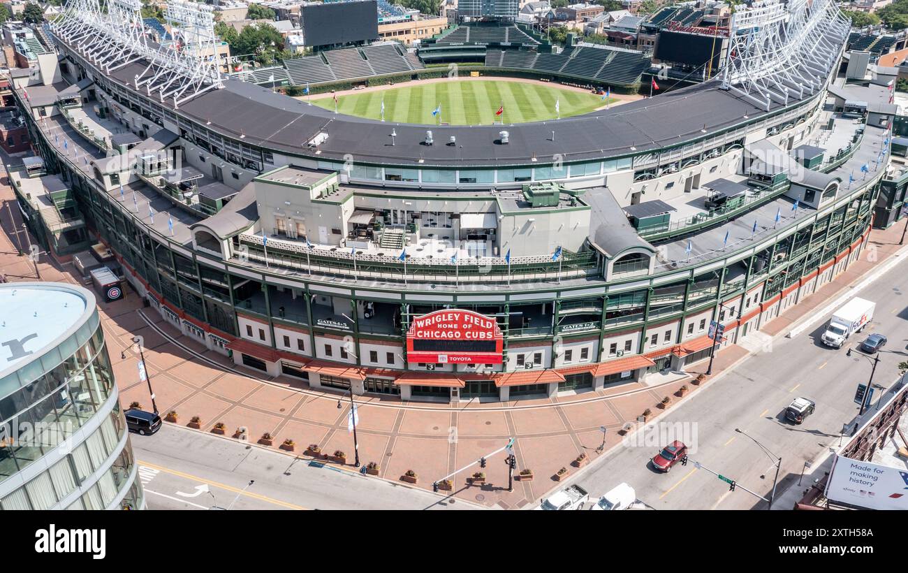 An aerial view of Major League Baseball's Chicago Cubs' Wrigley Field ...