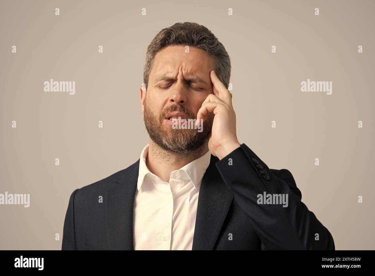 Business man got migraine touch head because of pain. Headache and ...
