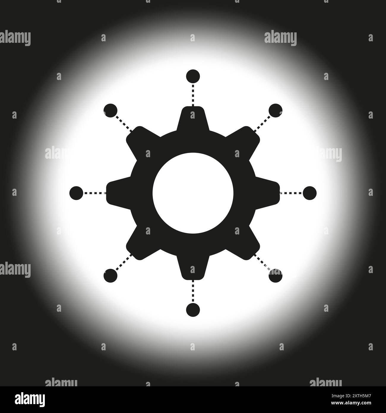 Gear network icon. Black and white design. Technological connection ...